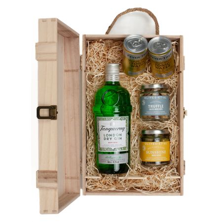 Tanqueray Gin & Luxury Nibbles Wooden Gift Box Set from £61.20