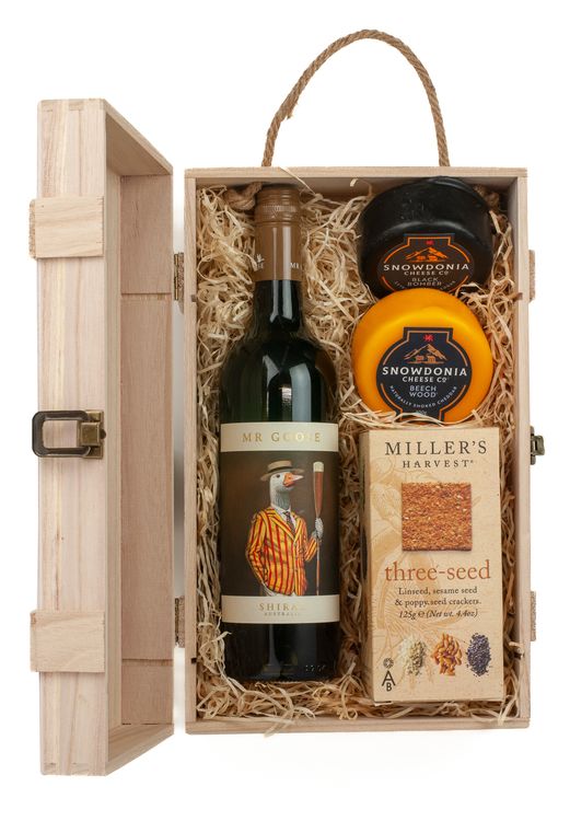 Mr Goose Shiraz Red Wine, Cheese & Crackers Gift Box from £49.00