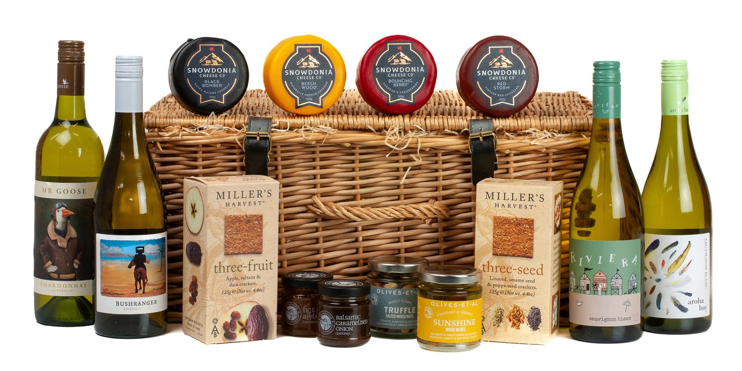 Ultimate White Wine, Cheese & Nibbles Hamper from £150.30